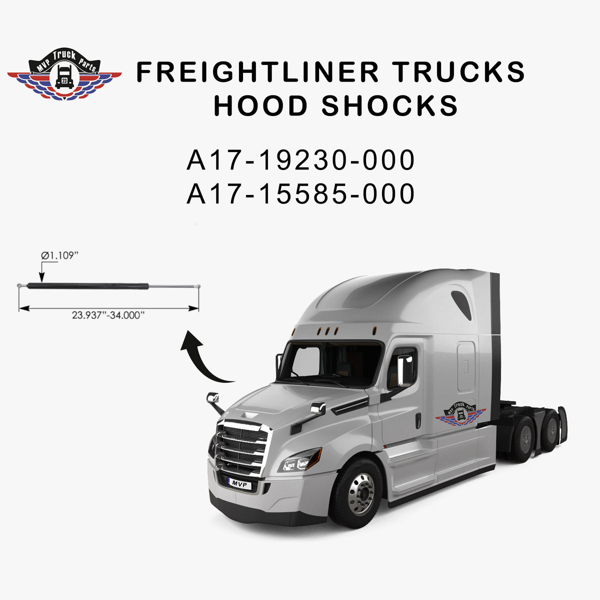 MVP Hood Shock Compatible with 2019+ Cascadia Hood Shock Replaces A17 ...